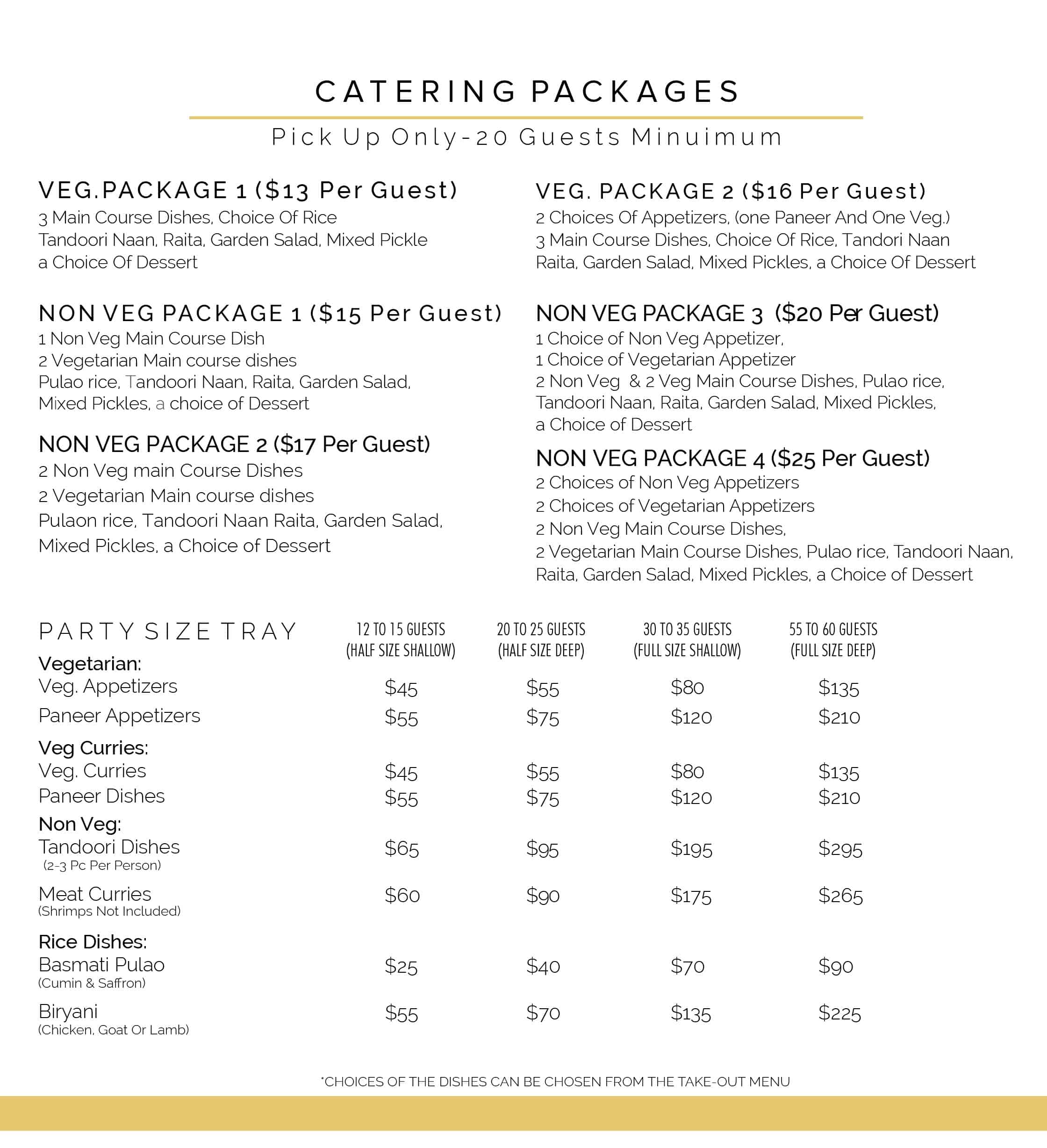 Catering Packages For Pickup - Bombay palace