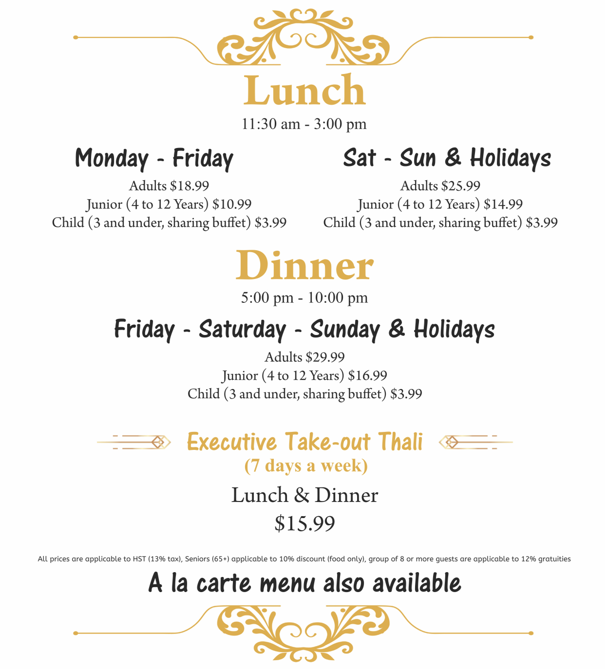 Buffet Menu & Cuisine - Bombay palace